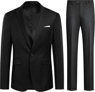 AlltheMen Costume Homme 2 pièces à Un Bouton Blazer Mariage avec Fente arrière Casual daffaires Noir XXL