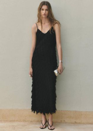 Mango Langes Kleid mit ausgefransten S&auml;umen schwarz - Damen - XS - MANGO