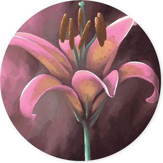 Feeby Frames, Wandbild, Deco Bild, gedrucktes Bild, Runde Deco Panel, Bild, Tondo-Bild, Durchmesser 60 cm, BLUME, LILIE, MODERN, ROT, ORANGE