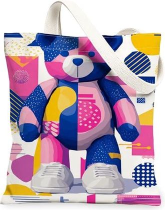 Generic Sacs fourre-tout en toile motif g&eacute;om&eacute;trique vif, sacs &agrave; provisions r&eacute;utilisables, &eacute;l&eacute;gants, modernes, l&eacute;gers et lavables, color&eacute;, 13x15 Inch