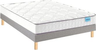 Merinos Ensemble Merinos MORNING ROUTINE + Sommier Pencil Confort Ferme 2 + Pieds 90x190 Bleu Nuit Chiné Ressorts