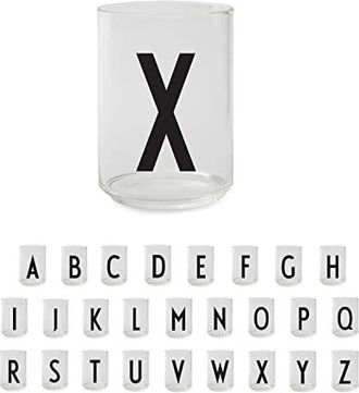 DESIGN LETTERS Pers&ouml;nliches Trinkglas (X) | Dekorative Wassergl&auml;ser 350 ml | Ideal als Geschenk | D&auml;nisches Design | H: 10,5 x T: 7,5 cm