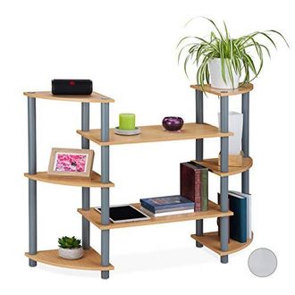 Relaxdays Wohnzimmer Regal, 8 Ablagen für Deko, Bücher, offen & freistehend, TV Regal, HBT: 75,5 x 106,5 x 30 cm, braun