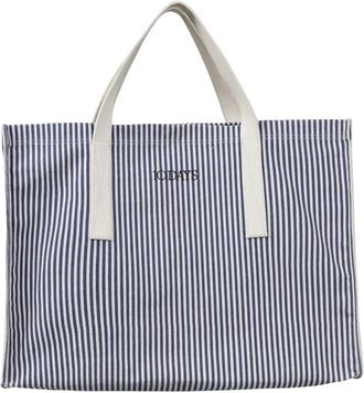 10 Days Femme, Sacs, Bleu, Taille: ONE Size Grand sac de courses ray&eacute; en toile