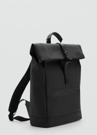 Mango Sac &agrave; dos enduit avec fermeture &agrave; rabat noir - Homme - Taille unique - MANGO MAN