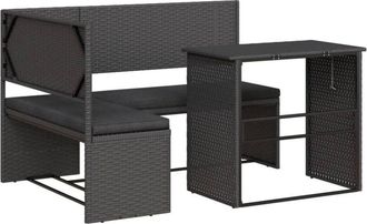 vidaXL Gartensofa in L-Form mit Tisch und Kissen Schwarz Poly Rattan vidaXL