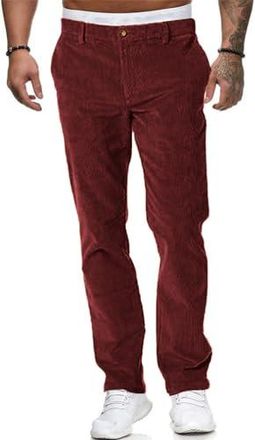 Onsoyours Pantalon en Velours Hommes Mode Pantalon avec Poches Pantalon Élastique Printemps Business Pantalon Jambe Large Coupe Ajustée Pantalons de Costume A V
