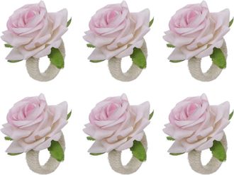 Generic 6 Stück Blume Serviettenringe Künstlich Rosa Rose Serviettenringe Leinenschnur Serviette Schnallen Bionische Blume Serviettenhalter Set
