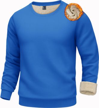 KEFITEVD Arbeitspullover Herren Pullover Ohne Kapuze Winter Hoodie Langarmshirt Rundhals Fleecepullover Arbeitspullover Blau