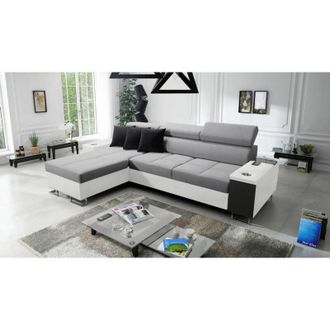 KAISER Bequemes Ecksofa mit Schlaffunktion morena i mini Kunstleder/Sawana Weiß/Grau Links