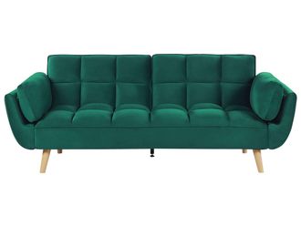 Beliani Schlafsofa 3-Sitzer Samtstoff gr&uuml;n elegant mit Kissen Asby