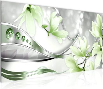 Runa Art Wandbild Blumen Magnolie 1 Teilig 100 x 40 cm Modern Bild auf Vlies Leinwand Abstrakt Wohnzimmer Grün Grau 207212b