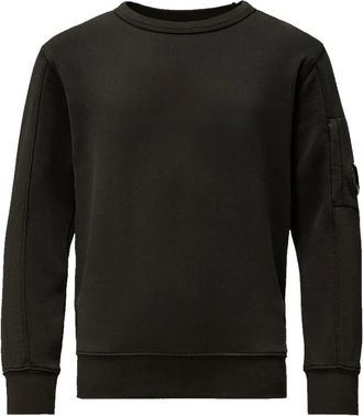 C.P. Company C.p. Company, Femme, Sweatshirts et sweats &agrave; capuche, Noir, Taille: 5XL SweaT-shirt Ras du Cou en Molleton Diagonale &agrave; Lentille