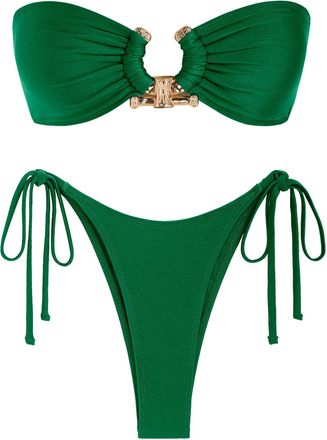 Zaful Metal Ring Bandeau Bikini Set mit Bindebändern, Hochgeschnittenes 2-Teiliges Badeanzug-Set, Cutout-Schwimmbekleidung, Medium