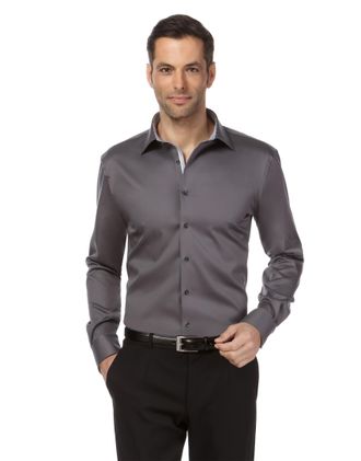 Vincenzo Boretti Herren Hemd bügelfrei 100% Baumwolle Regular-fit Uni-Farben dunkelgrau 45-46