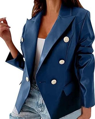 Generic Vestes dautomne et dhiver &agrave; manches longues &agrave; double boutonnage pour femme 2026, bleu, M