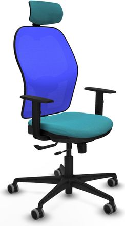 Piqueras y Crespo Ergonomischer B&uuml;rostuhl mit 1D-Armen, h&ouml;henverstellbare Lendenwirbelst&uuml;tze und Kopfteil, h&ouml;henverstellbar und neigbar, Blau/T&uuml;rkis