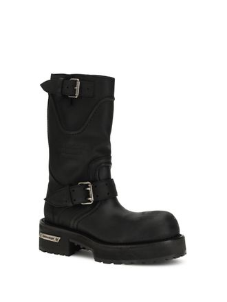 Balenciaga Womens Venom Calf Leather Boots Black-Silver Black/silver