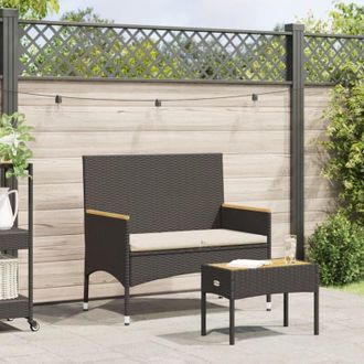 vidaXL Gartenbank 2-Sitzer mit Kissen und Tisch Schwarz Poly Rattan - Vidaxl