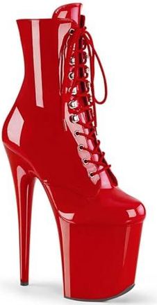 Generic Bottes de Danse à Poteau de 20 cm à Talons Aiguilles Exotiques et Bottines à Lacets en Cuir Verni à Bout Rond avec Fermeture éclair,Rouge,40 EU