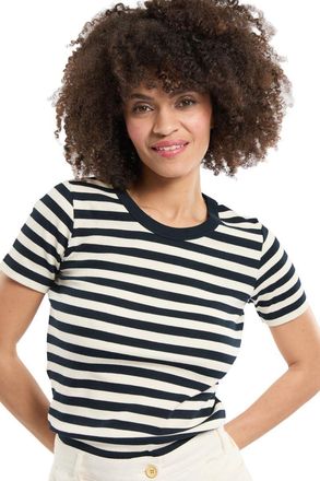 Armor Lux Damen Marine-Stil mit kurzen Ärmeln Hillion aus Baumwolle und Elasthan T-Shirt, Mehrfarbig (Rich Navy/Nature Bi5), XXX-Large (Herstellergröße: 6)