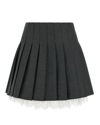 Self Portrait Womens Pleated Mini Skirt Grey Wool Main: Polyester