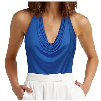 Generic Chemisier de sortie en satin de soie pour femme - Col en V fronc&eacute; - Sans manches - D&eacute;bardeurs d&eacute;contract&eacute;s basiques 2025 - D&eacute;bardeurs amples et tendan