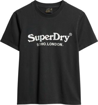 Superdry Damen Lässiges T-Shirt in Metallic-Optik Tiefschwarz 40