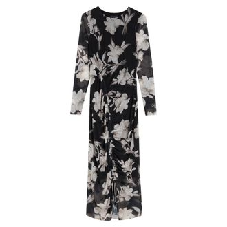 Ted Baker Marliyy Bedrucktes, Figurbetontes, Gerafftes Schwarzes Kleid Aus Mesh