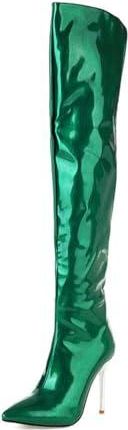 Generic MiaZane Bottes Femme M&eacute;tallique Cuir Vernis sur Le Genou Bout Pointu Talon Aiguille Haute sur La Cuisse Bottes de Mode pour Tenue de F&ecirc;te Club Sortie 