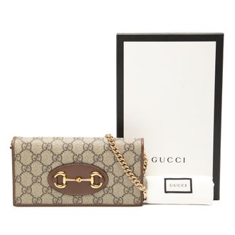 Gucci Beige GG Supreme Horsebit 1955 Wallet On Chain