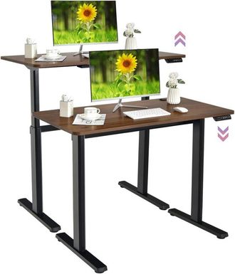 Costway Costway - Bureau Assis-Debout &Eacute;lectrique 120x60x(73-122) cm Hauteur R&eacute;glable, avec Moteur, Charge Max 80KG Bruit