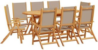 vidaXL Ensemble &agrave; manger de jardin 9pcs bois dacacia solide textil&egrave;ne vidaXL