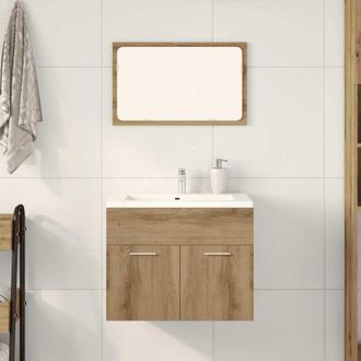 vidaXL Vidaxl - Meuble sous vasque double 60x38,5x46 cm - Bois ding&eacute;nierie r&eacute;sistant &agrave; lhumidit&eacute; - Miroir 60x37 cm - Assemblage requis