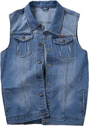 ORANDESIGNE Veste Jean sans Manche Homme Vintage Gilet Denim de Moto R&eacute;tro Cowboy Gilet Jean Motard A Bleu XL