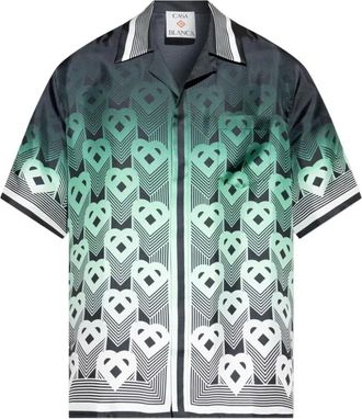 Casablanca Homme, Chemises, Multicolore, Taille: S Chemise verte en soie avec impression monogramme