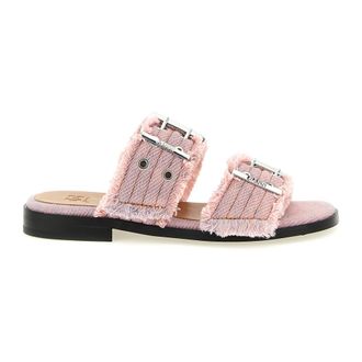 Ganni Femme, Chaussures, Rose, Taille: 38 EU Sandales &agrave; deux brides avec boucle en denim f&eacute;minin