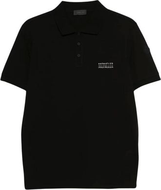 Moncler Homme, Tops, Noir, Taille: 2XL Polo en coton avec &eacute;cusson logo