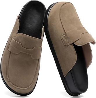 Generic Sabots en daim pour femme, semelle compensée confortable, dos nu, bout fermé, chaussures décontractées antidérapantes, kaki, 37.5 EU