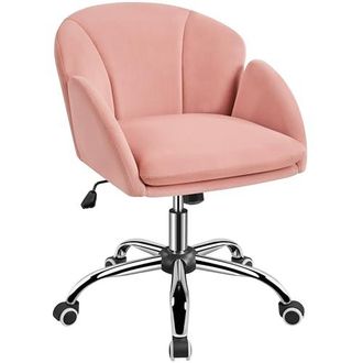 Yaheetech Chaise Bureau Design Fleur Fauteuil de Bureau en Velours Hauteur R&eacute;glable avec Dossier Arrondi Inclinable pour Chambre Biblioth&egrave;que Rose
