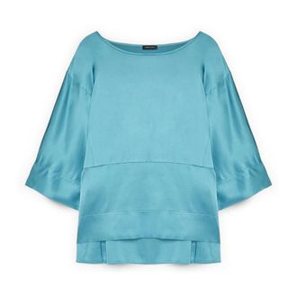 Fiorella Rubino Satinbluse mit U-Boot-Ausschnitt - - Blouses & Shirts - Damen - Blau - L
