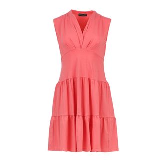 Móveis Conquista Korallenrotes ärmelloses Jerseykleid mit V-Ausschnitt