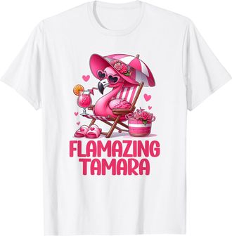 BDAZ Flamazing Tamara Pink Flamingo Tropical Beach Trip Damen T-Shirt