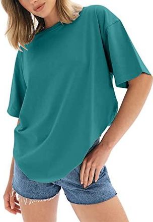 Generic T-shirt pour femme surdimensionn&eacute; pour femme, coupe ample, col rond, haut &agrave; manches courtes, chemisier d&eacute;t&eacute; d&eacute;contract&eacute;, t-shirt basique, bleu ciel, X