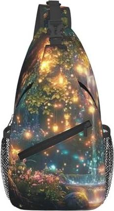 Generic For&ecirc;ts de champignons avec lanternes lumineuses et feuillage luxuriant - Sac &agrave; bandouli&egrave;re de voyage pour homme - Sac &agrave; dos de randonn&eacute;e pour homme