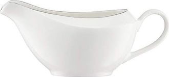 Ambition Sauciere Porzellan wei&szlig; mit Silberstreifen 400ml So&szlig;enkanne mit Henkel Aura Silver klassisch