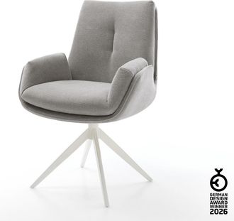 DELIFE Drehstuhl Clea-Flex Strukturstoff Soft Grau Kreuzgestell breit Wei&szlig; 360&deg; drehbar Wippfunktion, Esszimmerst&uuml;hle