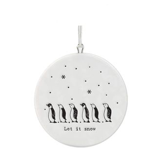 East of India H&auml;ngende Porzellankugel Let it snow Pinguine - Schmuckkugel, Wei&szlig;, Klassisch, Weihnachten