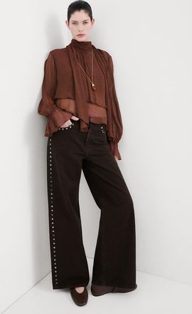 Mango Jean large &agrave; clous chocolat - Femme - 32 - MANGO