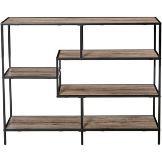 HOMCOM Homcom - Standregal, B&uuml;cherregal Lagerregal Industrieller Stil, Aktenregal, K&uuml;chenregal, P2 Spanplatte, Metall, Schwarz+helle Eiche, 120 x 32 x 95 cm